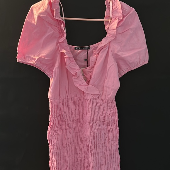 Zara | Dresses | Zara Linen Blend Mini Ruffle Dress Smocked | Poshmark